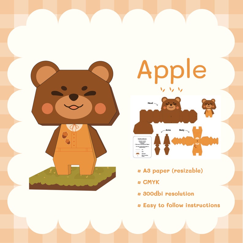 DIY Printable Cutout Cottage Bear Set of 3, DIY Paper Toy, Digital ...
