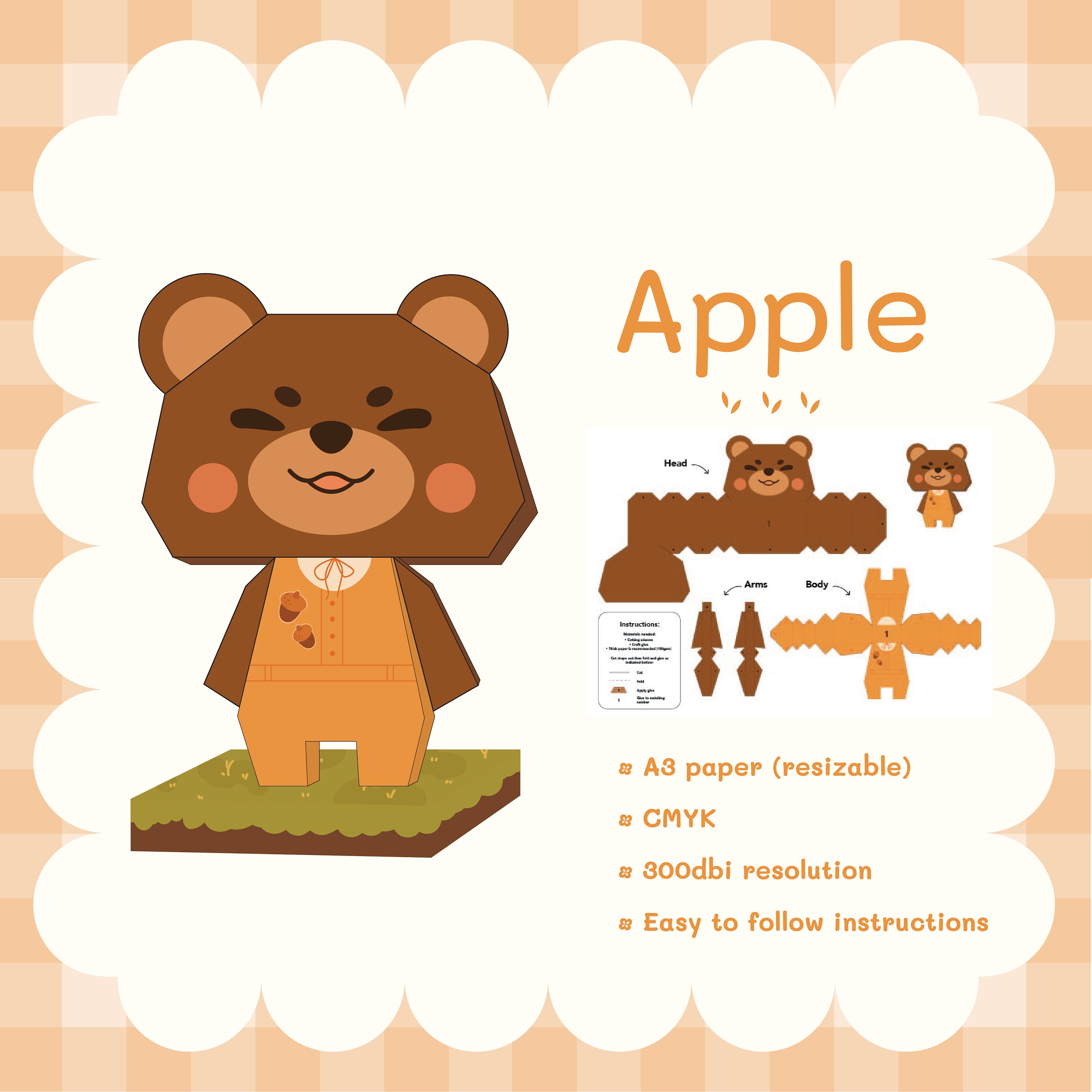 DIY Printable Cutout Cottage Bear Set of 3, DIY Paper Toy, Digital ...