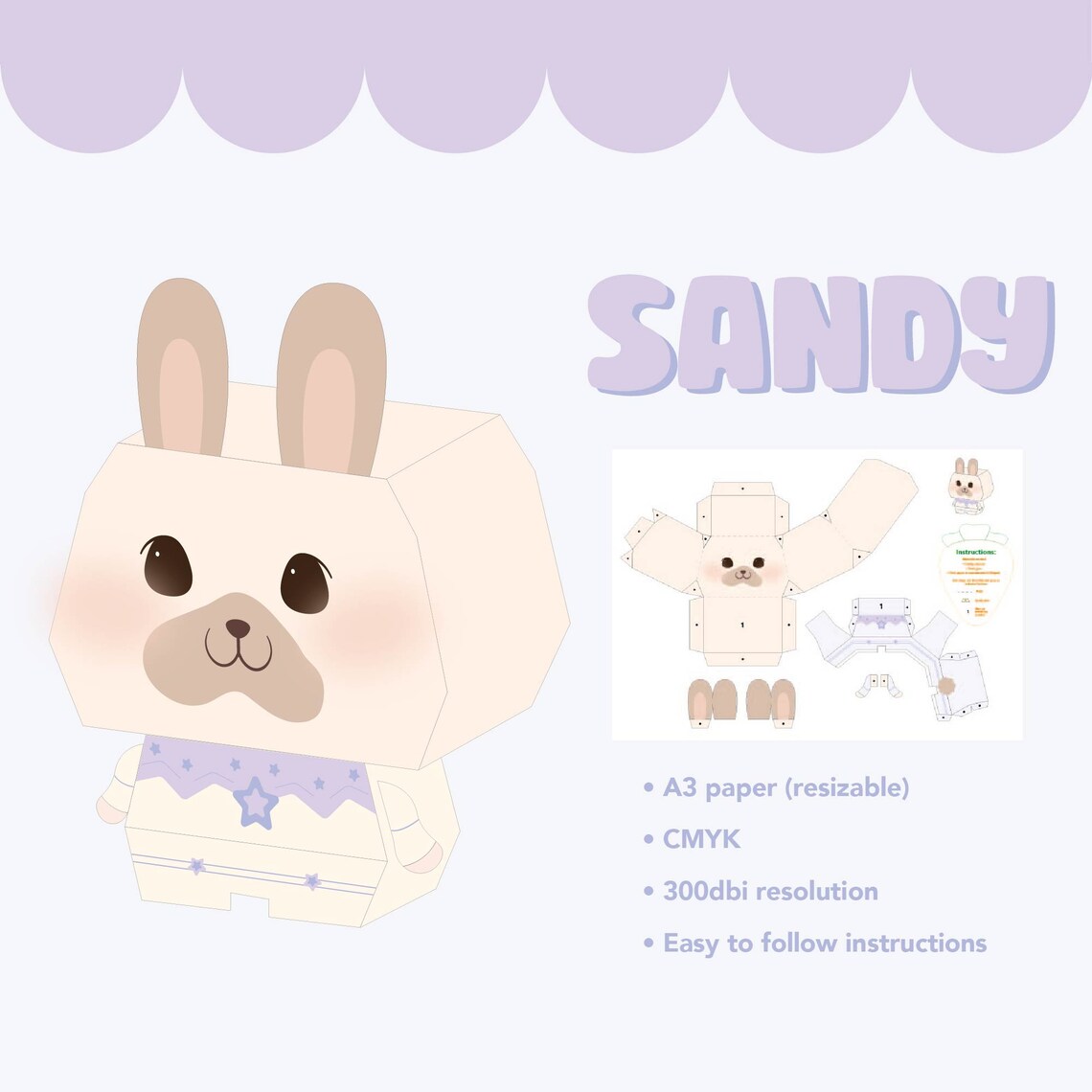 DIY Printable Cutout Bunnies Set of 3, DIY Paper Toy, Digital Printable ...