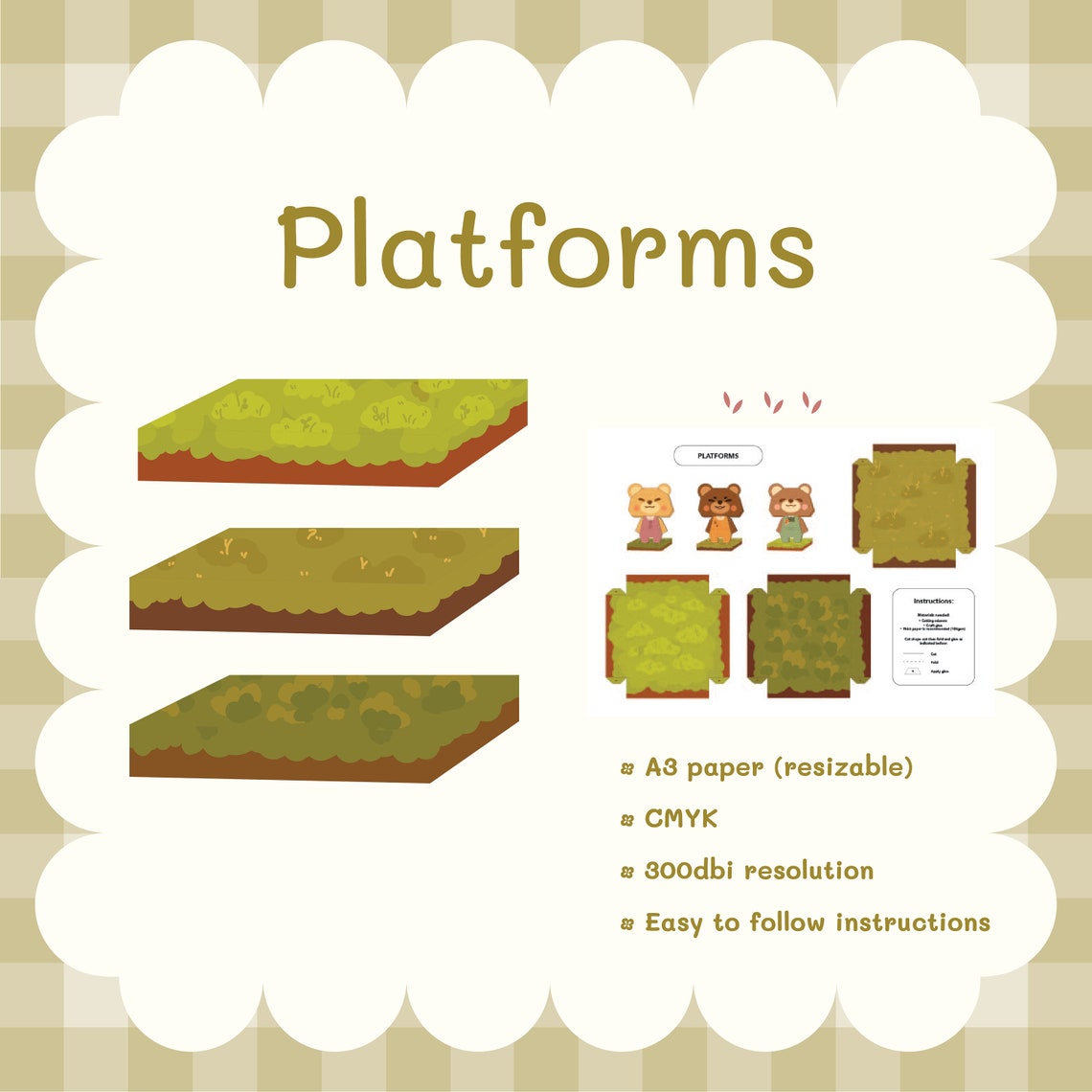 DIY Printable Cutout Cottage Bear Set of 3, DIY Paper Toy, Digital ...