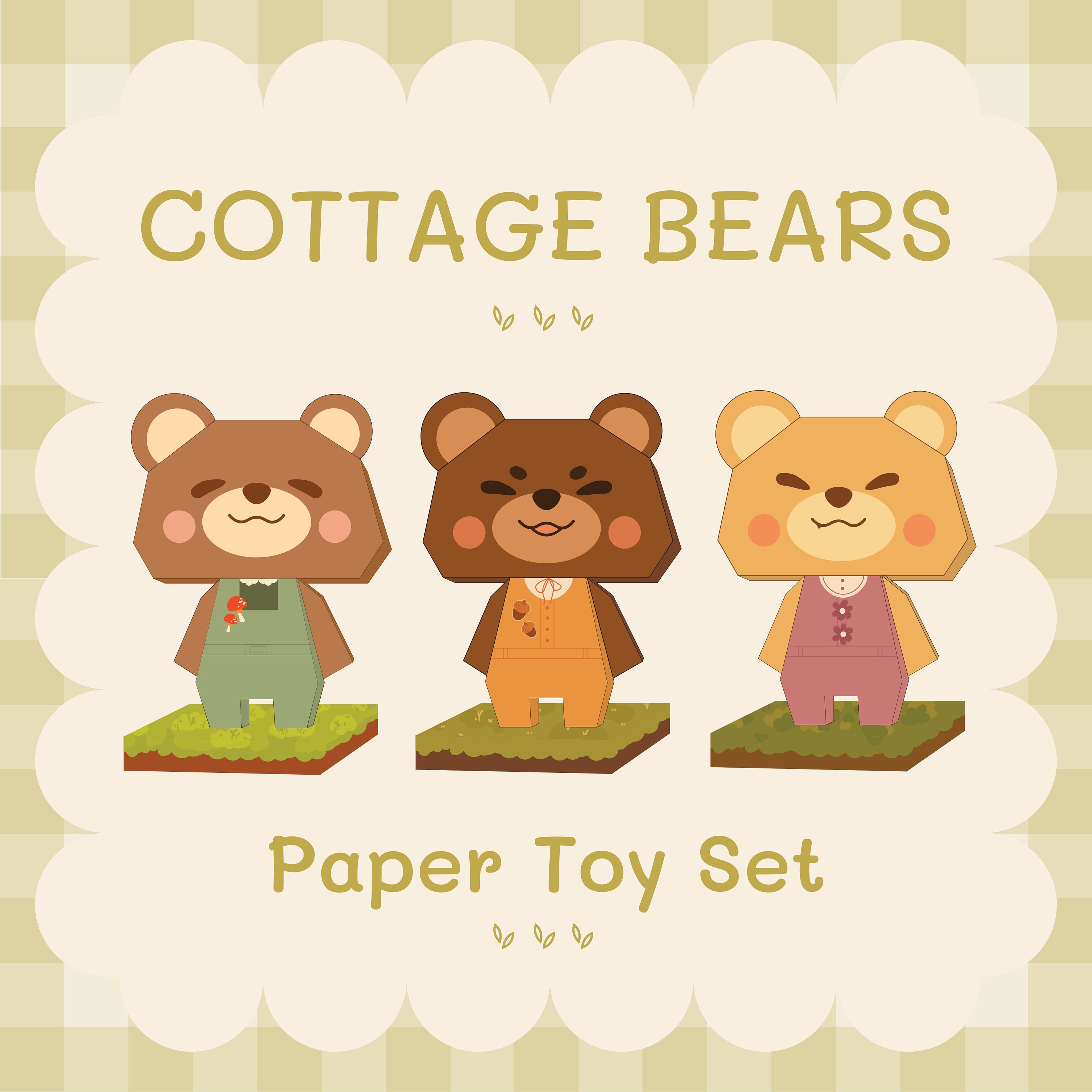 DIY Printable Cutout Cottage Bear Set of 3, DIY Paper Toy, Digital ...