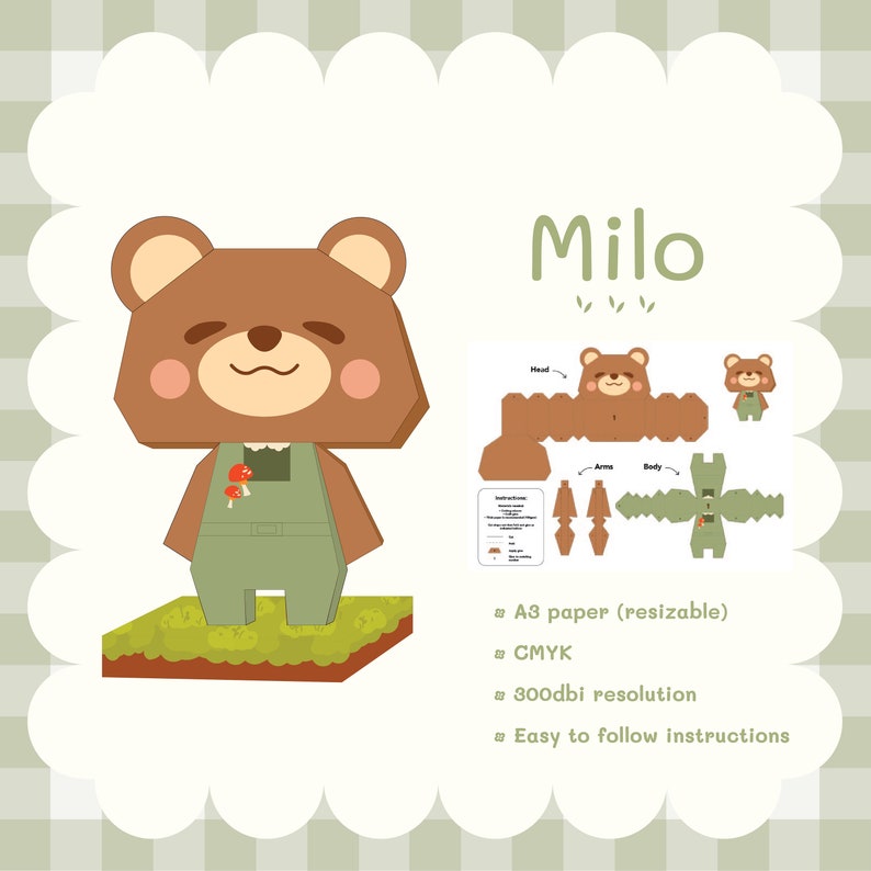 DIY Printable Cutout Cottage Bear Set of 3, DIY Paper Toy, Digital ...