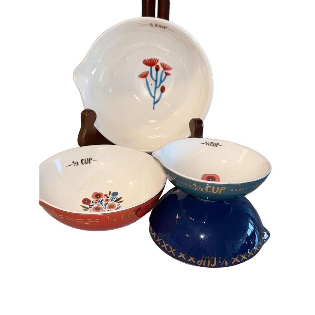 RARE Misha Zadeh 4 Measuring Nesting Bowls Cups Poppies & Posies ...