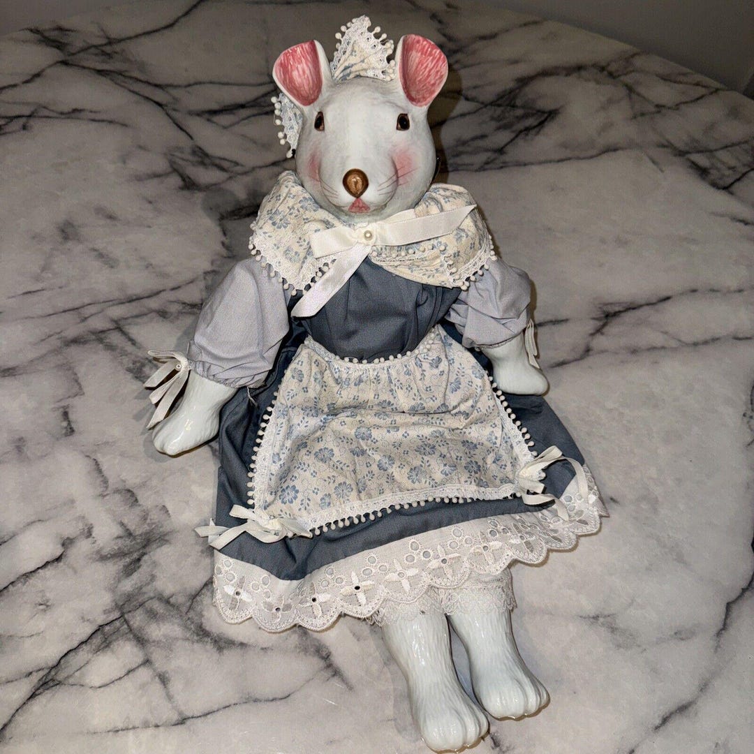 New Vintage Porcelain Mouse Doll 20 Victorian Dress Country Farmhouse ...