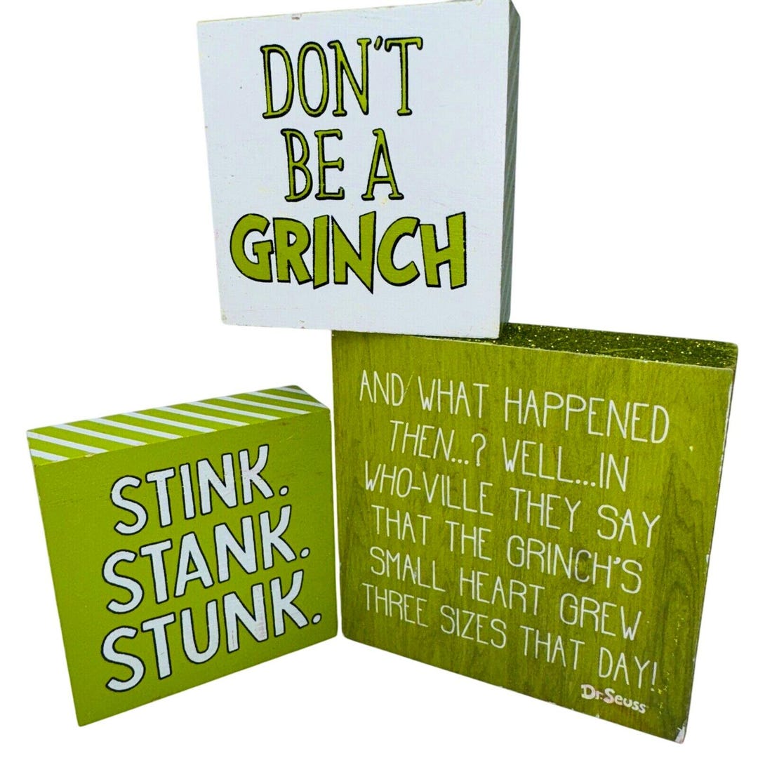 3 Dr. Seuss the Grinch Wood Table Plaque Sign Stink Stank Stunk Don't ...