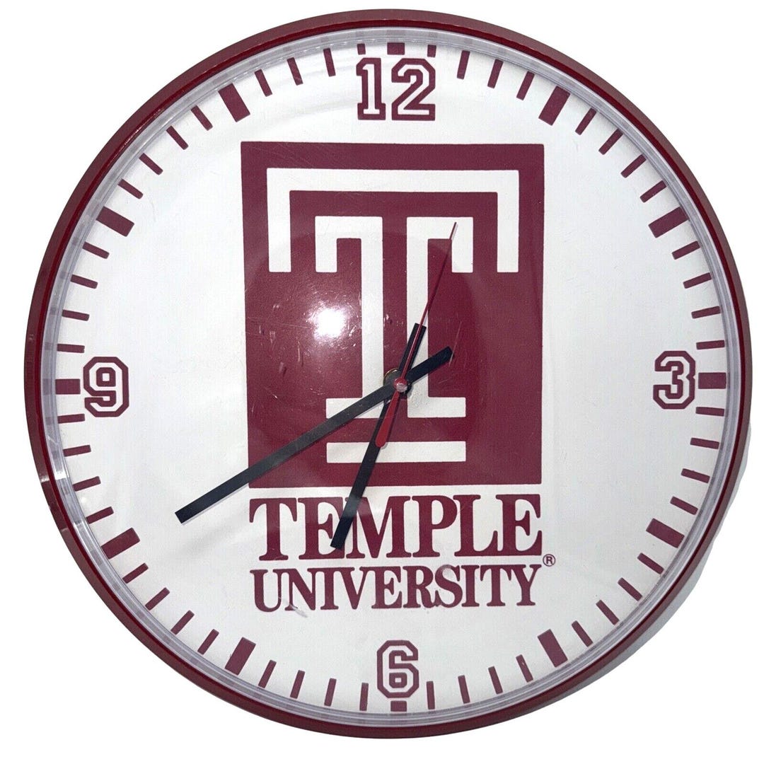 Vintage Temple University Disc Wall Clock Battop Plastic Red White Dorm ...