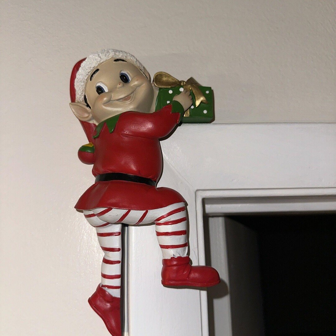 2 Elf Christmas Holiday Door Frame Corners Decor Wall Hanging Pixie ...