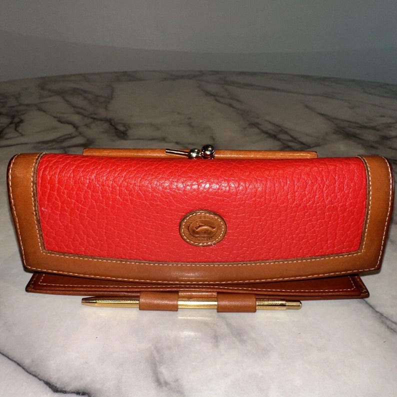 Vintage Dooney & Bourke Red Raspberry Tart Checkbook Wallet W/ Pen Coin ...