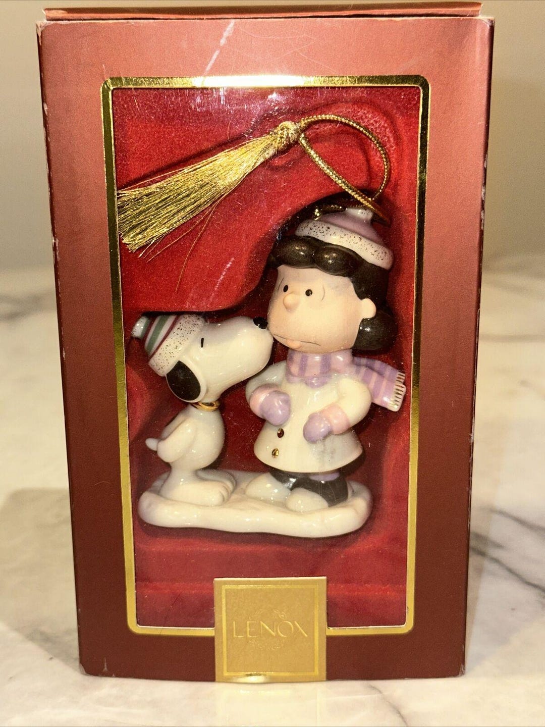 Vintage Lenox Peanuts Lucy's Christmas Smooch by Snoopy Boxed Ornament ...