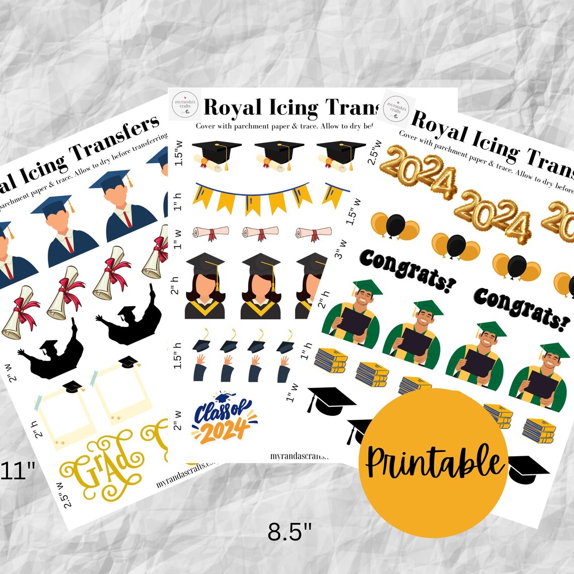 Graduation Royal Icing Transfer Sheets, Grads Transfers, Diploma ...