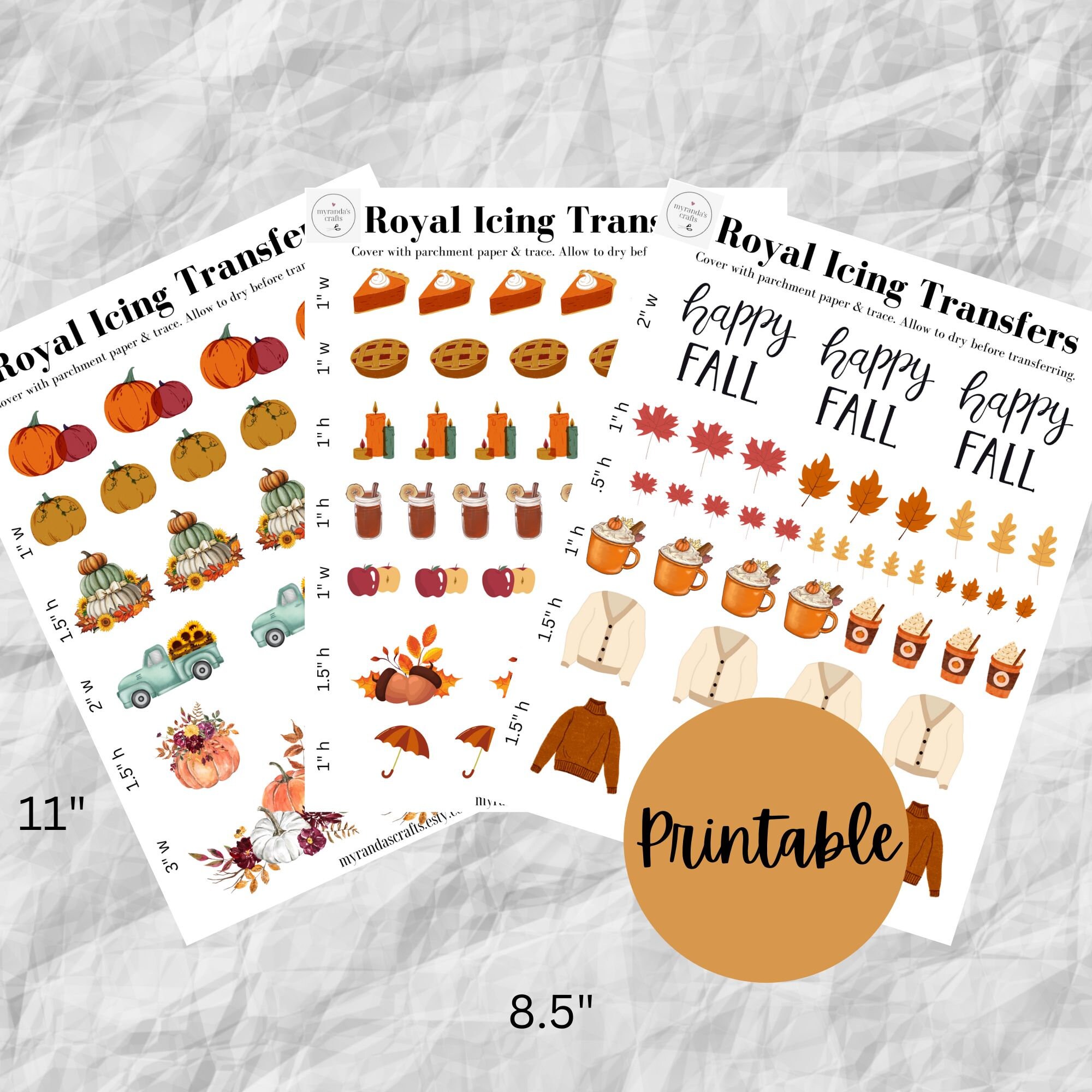 Fall Royal Icing Transfers, Transfers, Autumn, Digital Download, Leaves ...