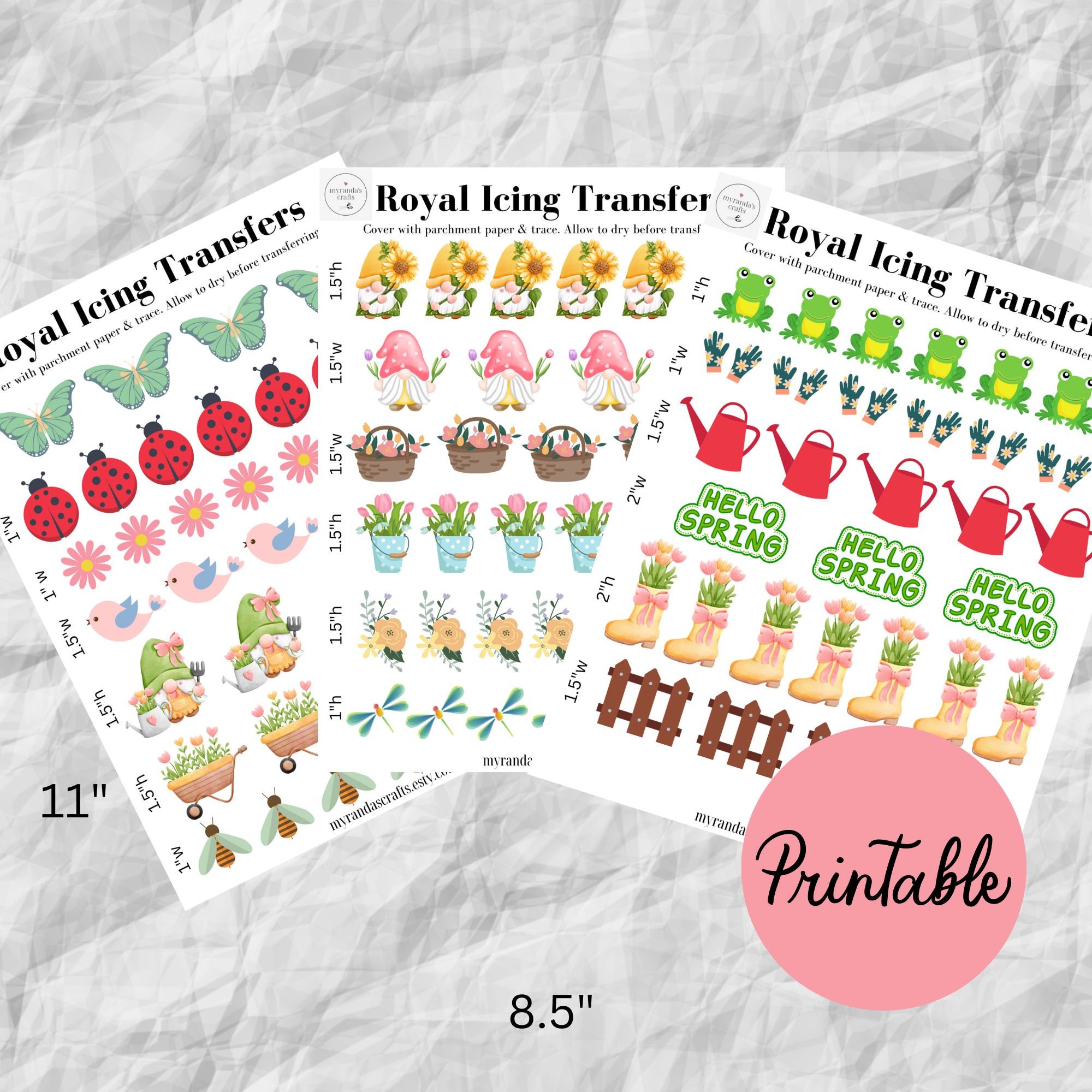 Spring Garden, Royal Icing Transfers, Spring Transfers, Flower ...