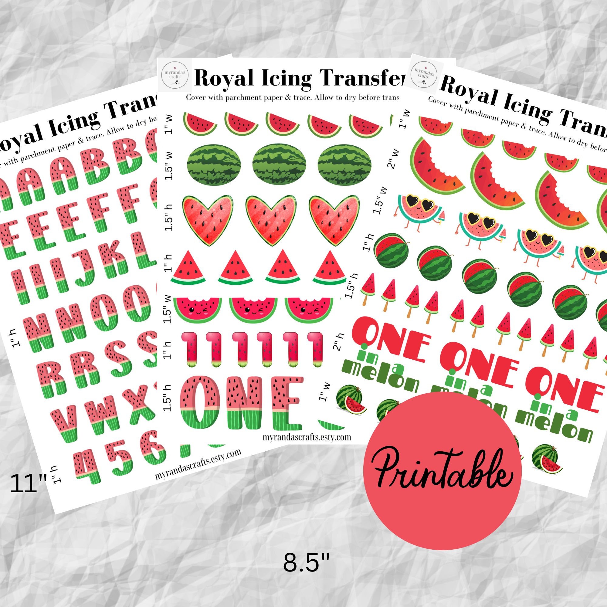 ONE in a Melon, Royal Icing Transfers, Digital Download, 1st Birthday ...