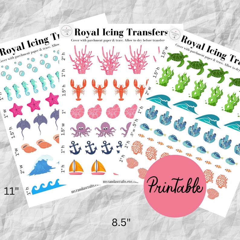 Ocean Icing Transfers, Royal Icing Transfers, Digital Download, Instant ...