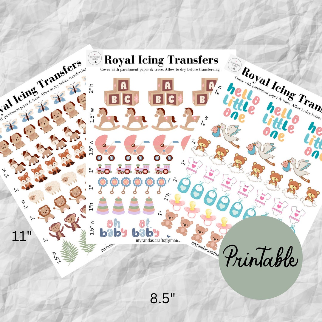 Baby Toys & Animals Royal Icing Transfer Sheet, Printable, Baby Shower ...