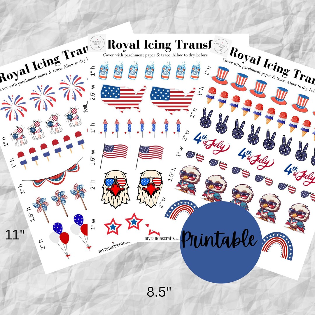 4th of July Royal Icing Transfers, Happy 4th of July, USA, Red, White ...