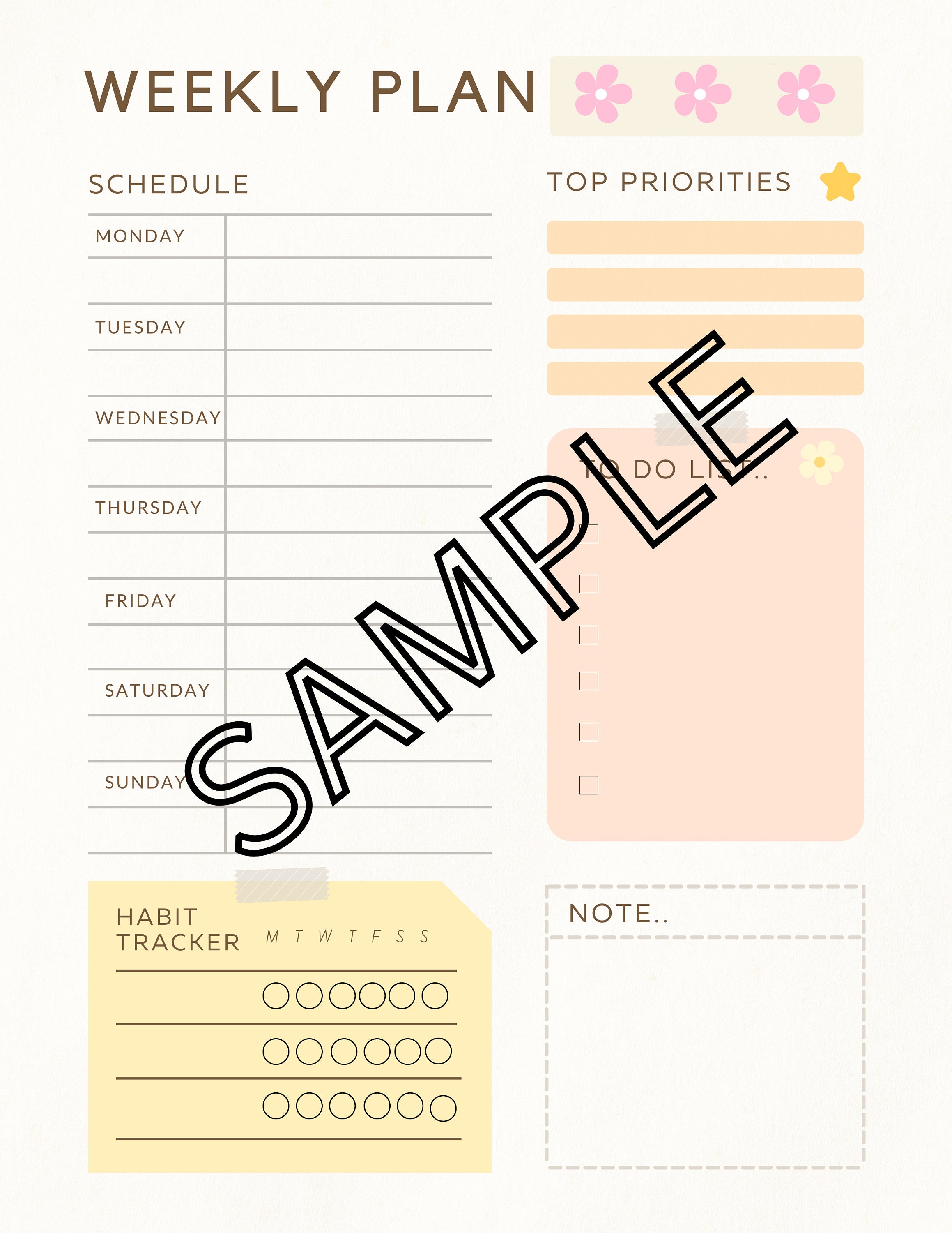 Weekly Planner Printable, to Do List, Instant Download, Productivity ...