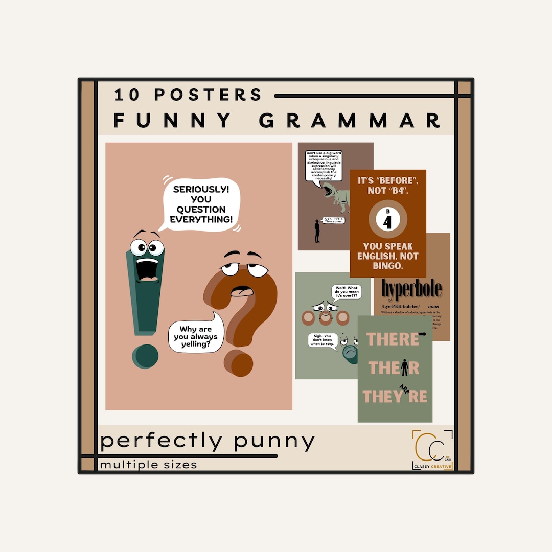 Funny Grammar Puns Posters: Middle School English Classroom Decor ...