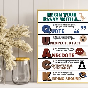 QUACK Checklist Poster: Middle School English Classroom Decor Anchor ...