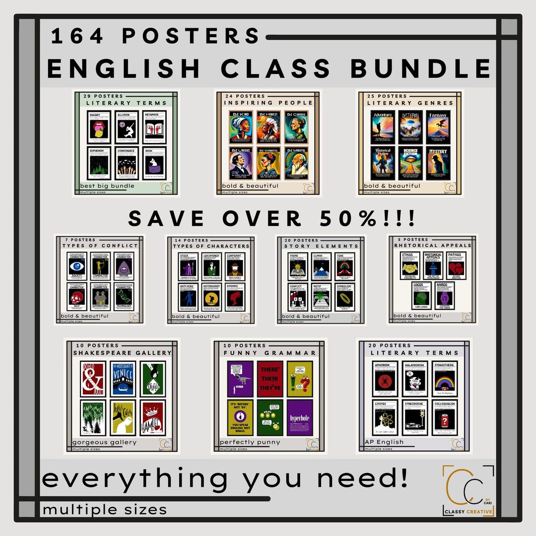 English Classroom Poster Bundle High School English Class Bulletin ...