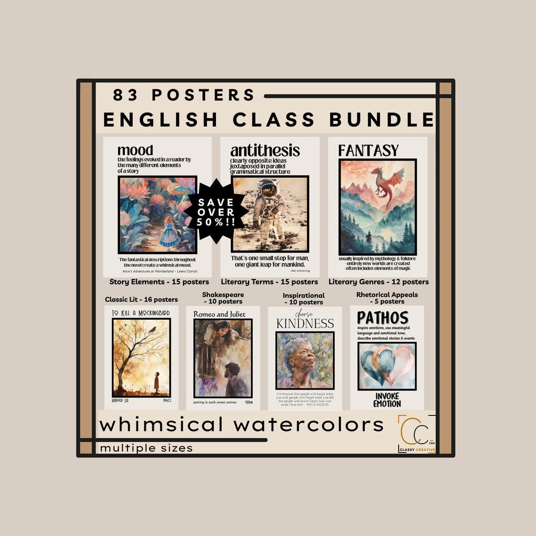 English Classroom Poster Bundle: Literary Genres & Terms Story Elements ...