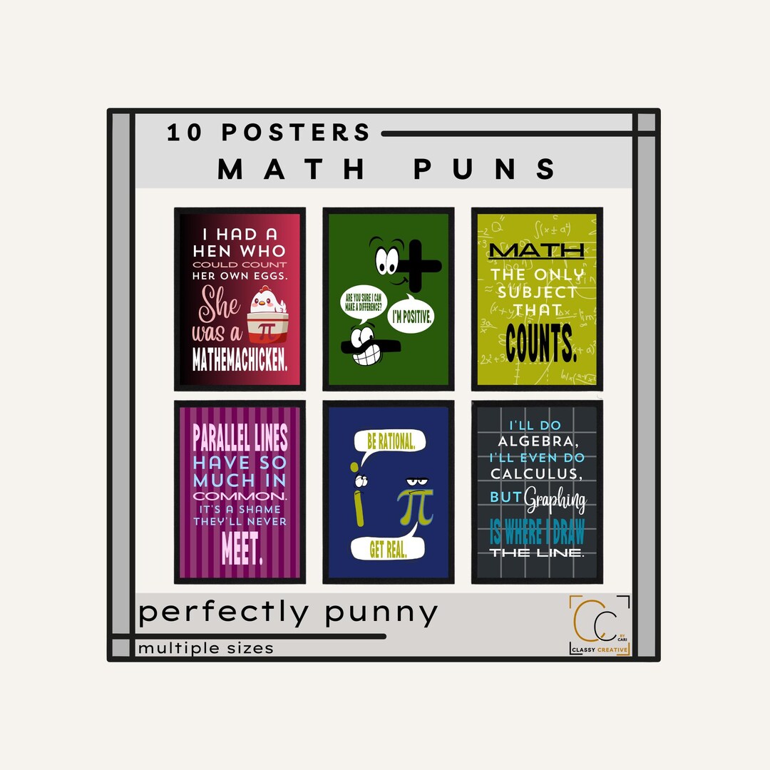Math Puns Posters: Funny Mathematics Classroom Decor Math Jokes Middle ...