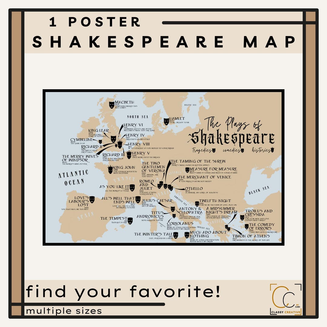 Shakespeare's Plays Map Poster High School English Classroom Posters ...