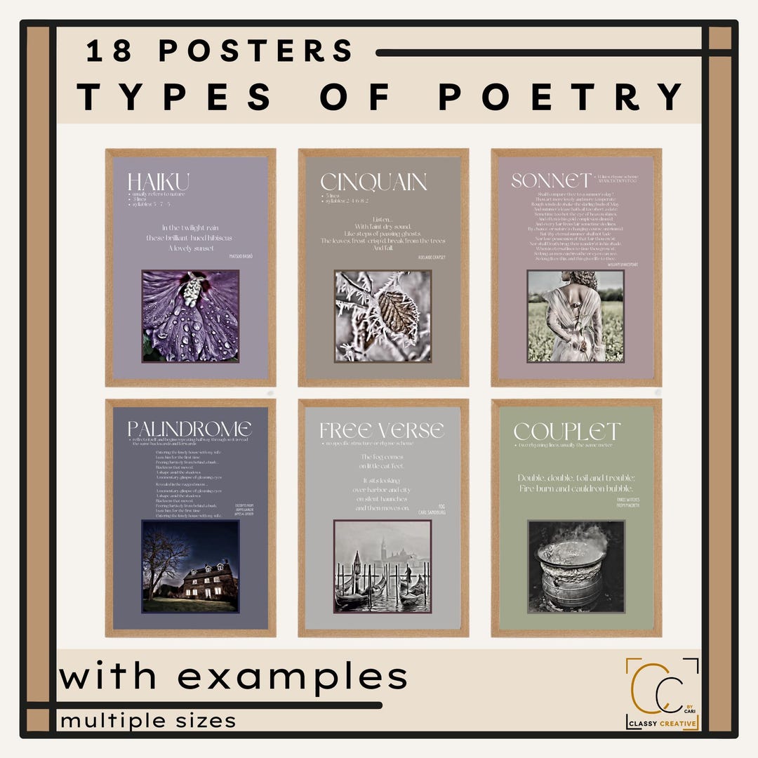 Types of Poetry Posters Poetic Forms English Classroom Decor Types of ...