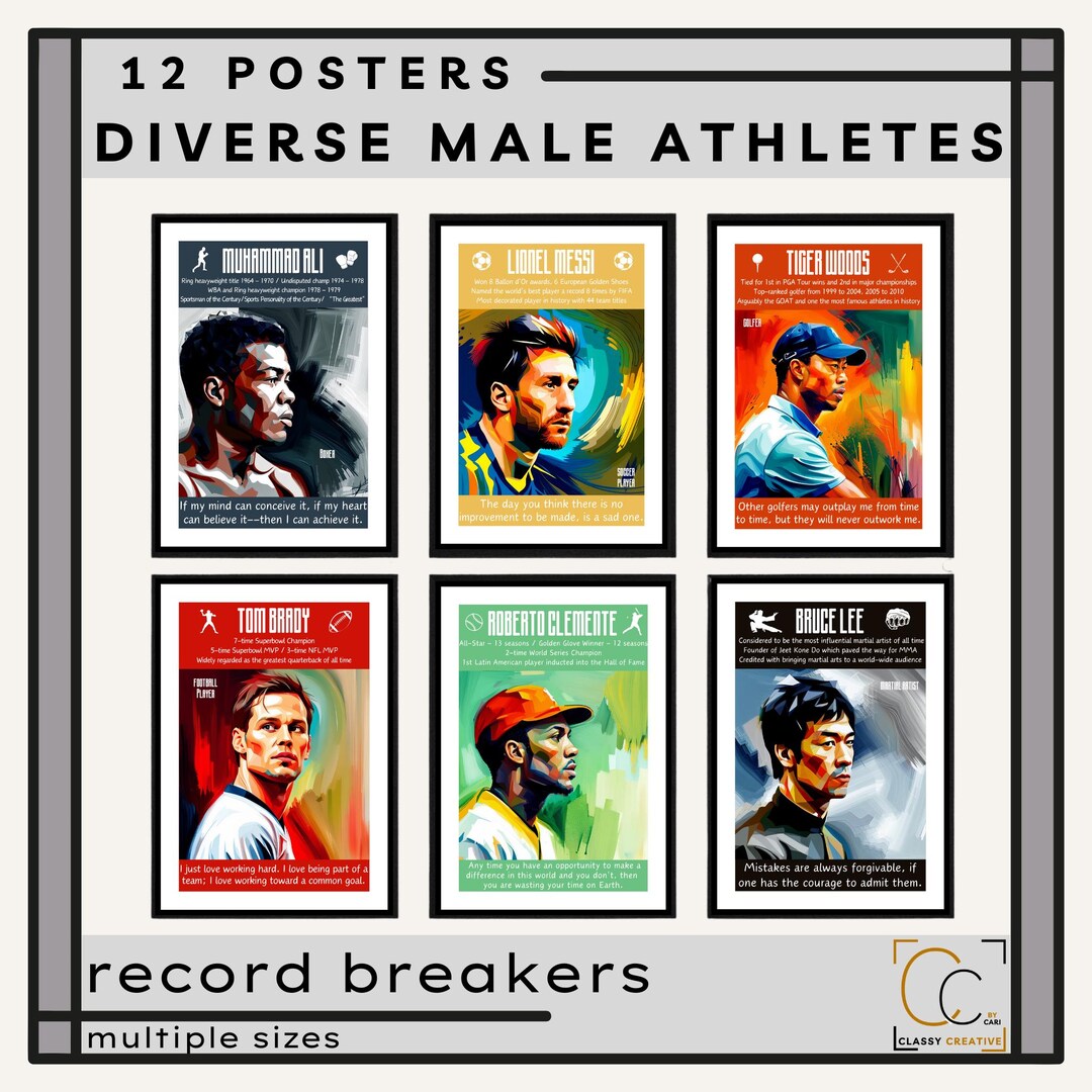 Diverse Male Athletes Posters Famous Inspiring Male Athletes Bulletin ...