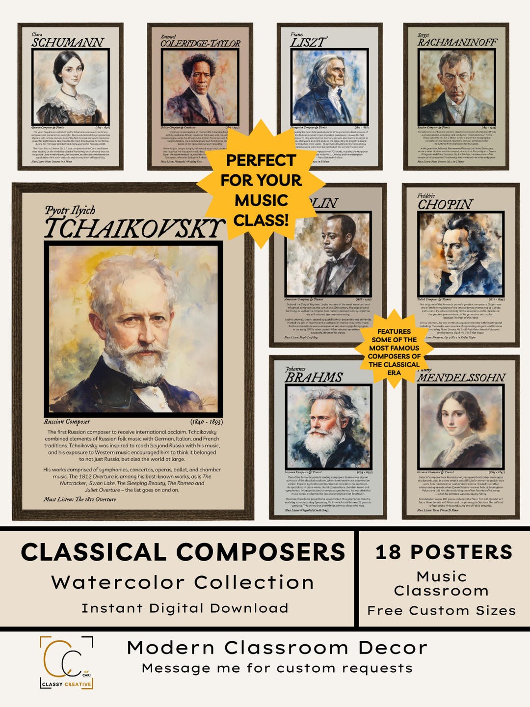 Classical Composers Poster Bundle: Diverse Musicians Music Classroom ...