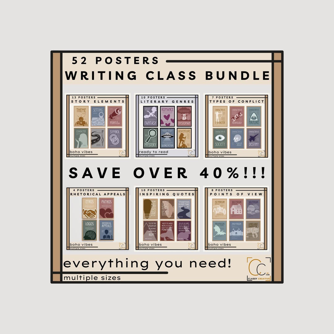 Boho English Classroom Poster Bundle Writing Process Story Elements ...
