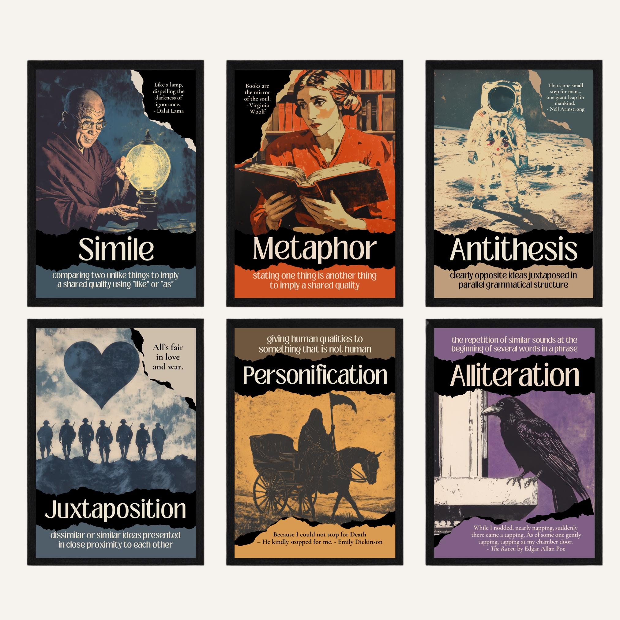 Literary Terms Poster Bundle: Vintage Figurative Language Poetic ...