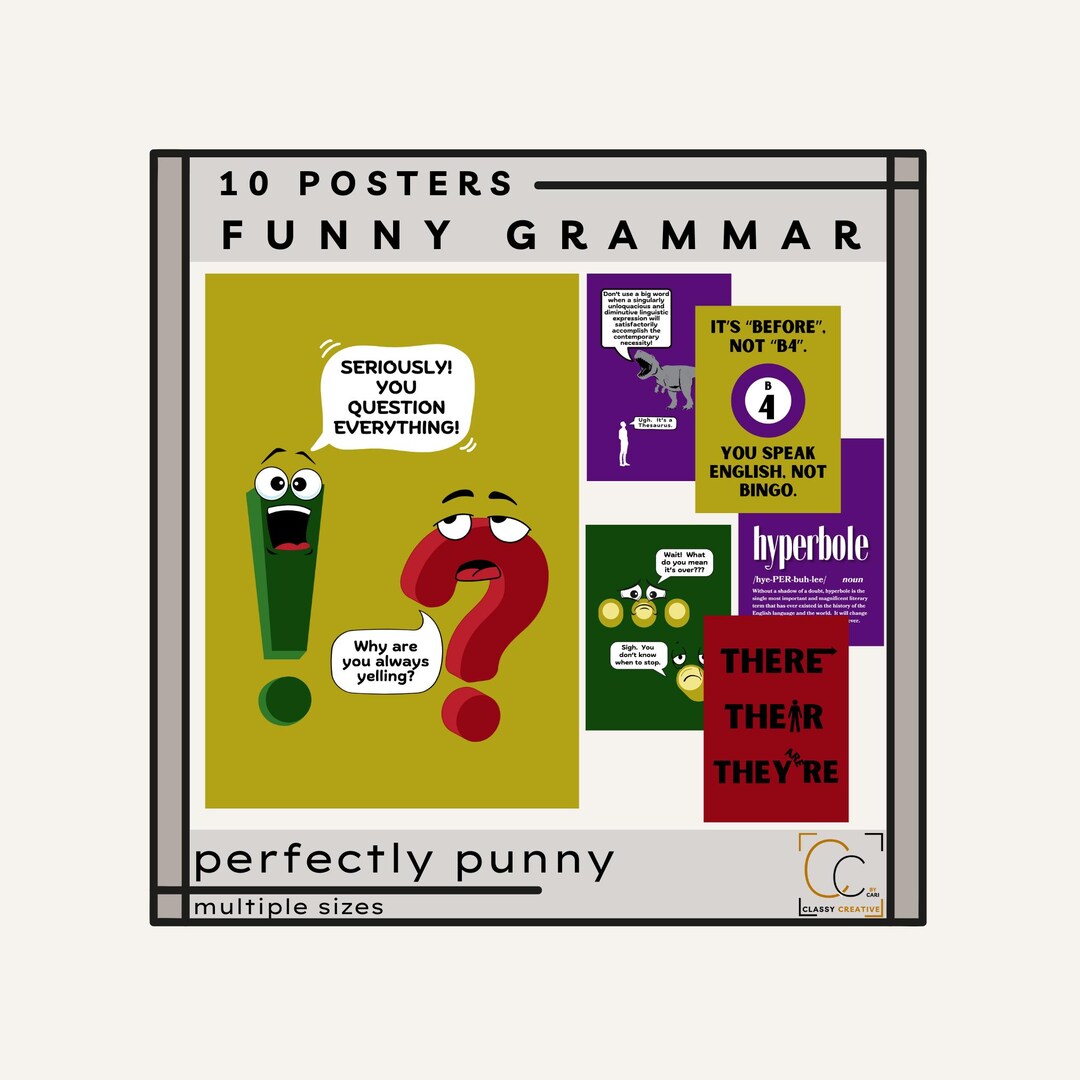 Funny Grammar Puns Posters: Middle School English Classroom Decor Funny ...