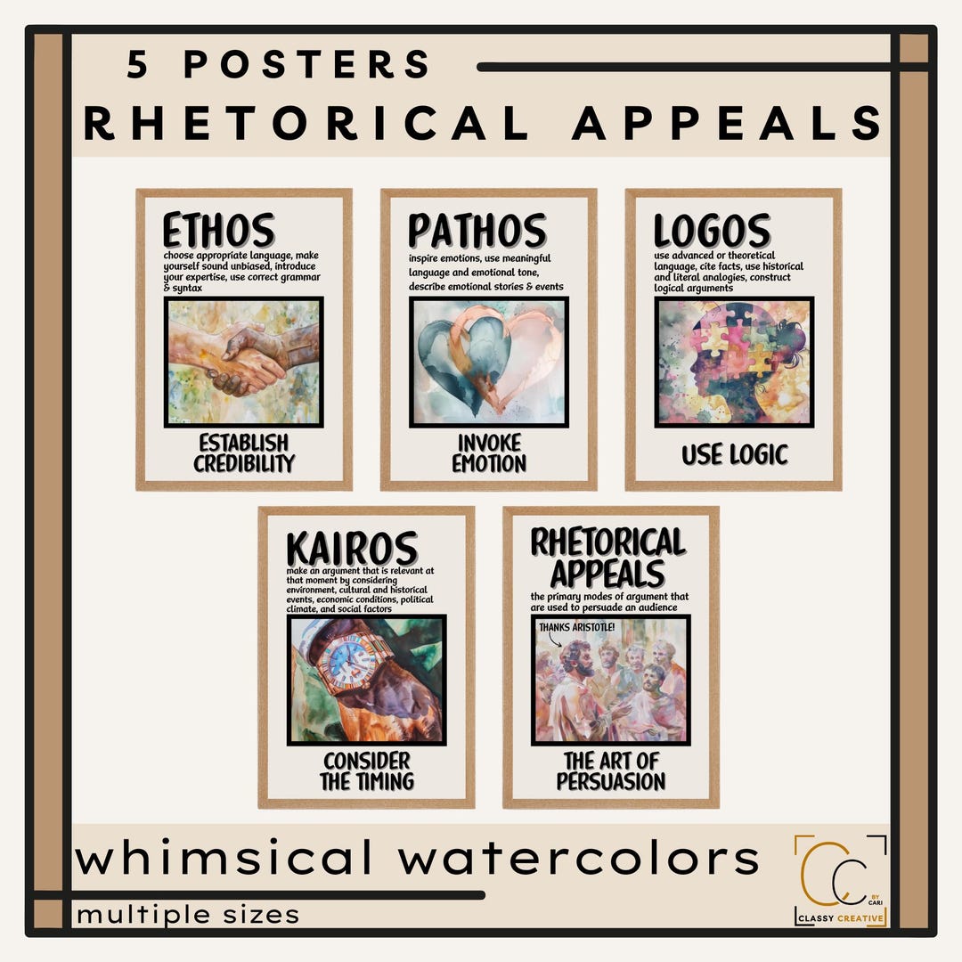 Ethos Pathos Logos Kairos Posters Rhetorical Appeals Posters Persuasive ...