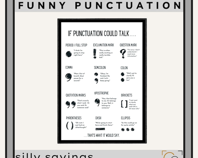 Semicolon Art Print - Punctuation Poster - Grammar Art Print - English ...