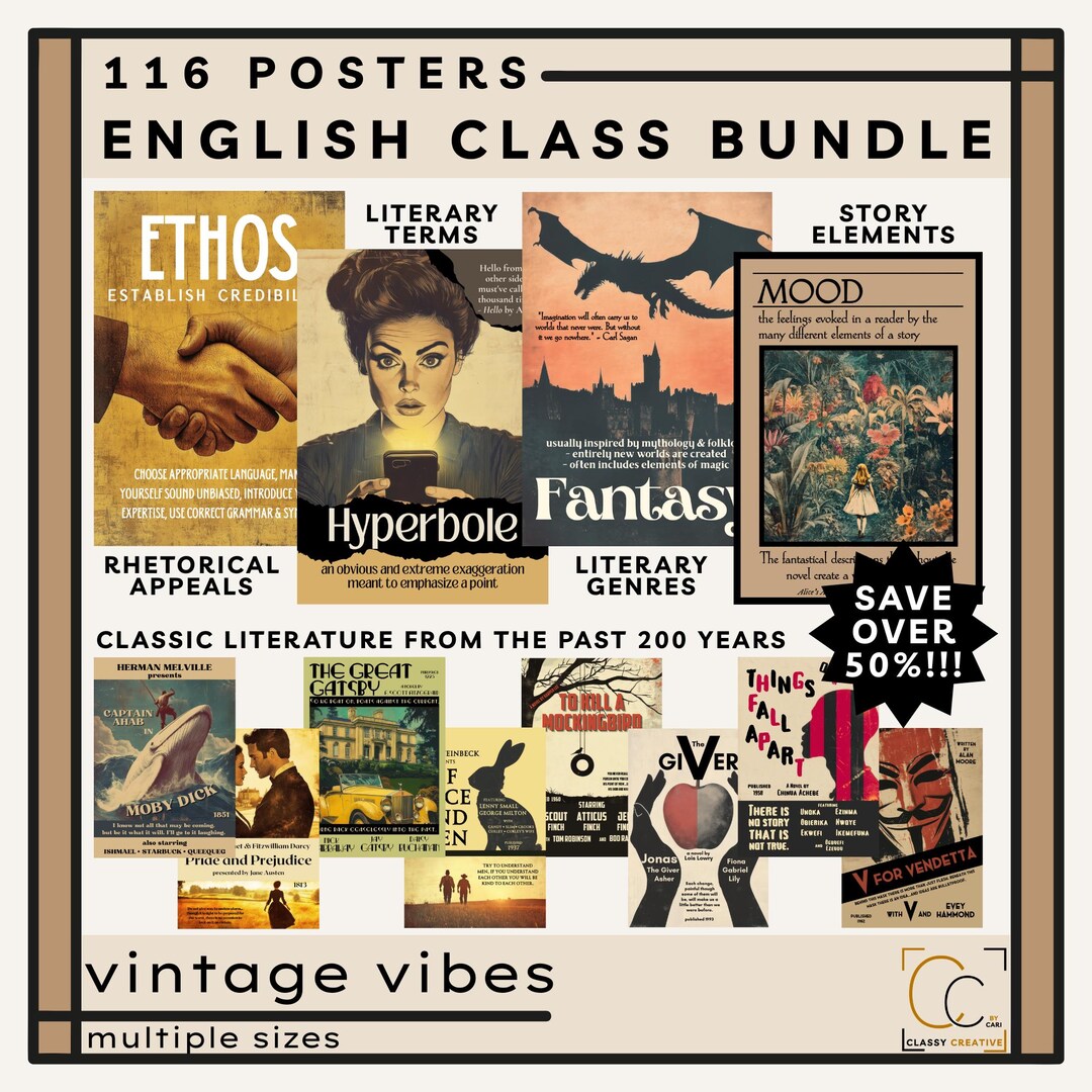 Vintage English Classroom Poster Bundle High School English Decor ...