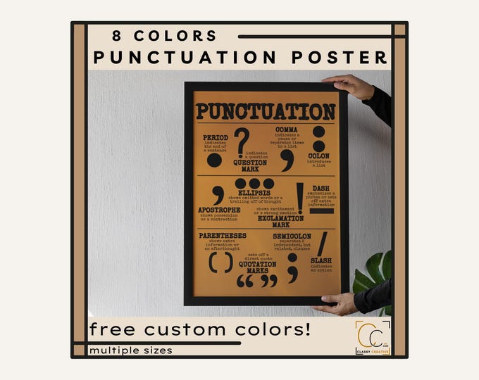 PUNCTUATION POSTER, Grammar Chart for Homeschool, Classroom Decor ...