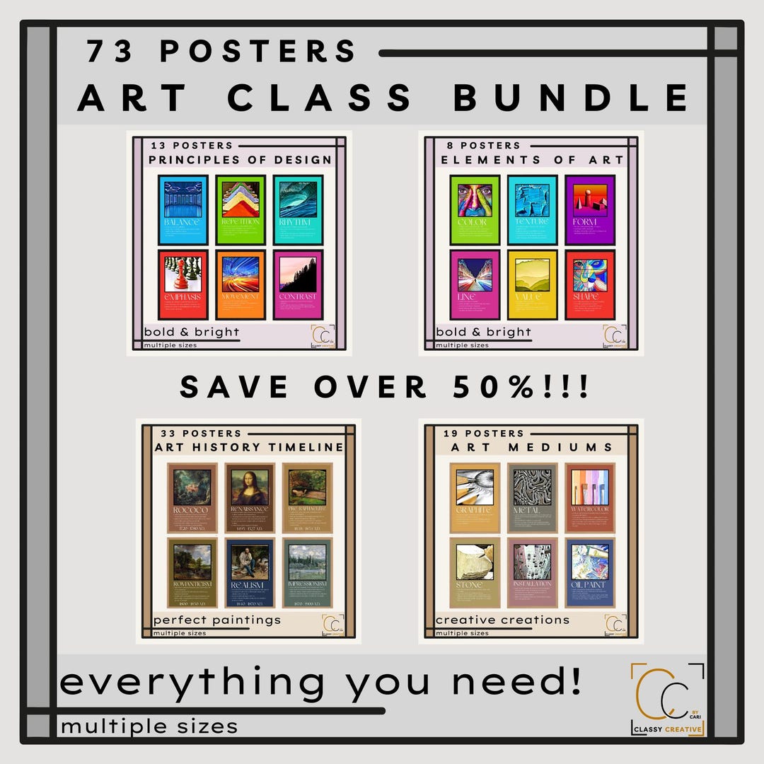 Art Classroom Bundle High School Art Classroom Decor Art History ...