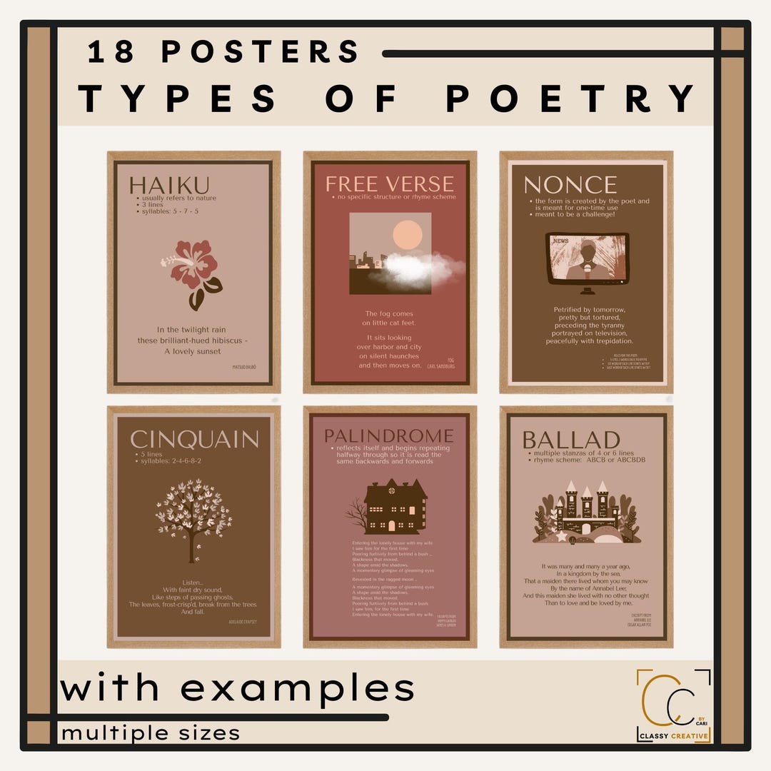 Types of Poetry English Classroom Decor Classic Poems High School ...
