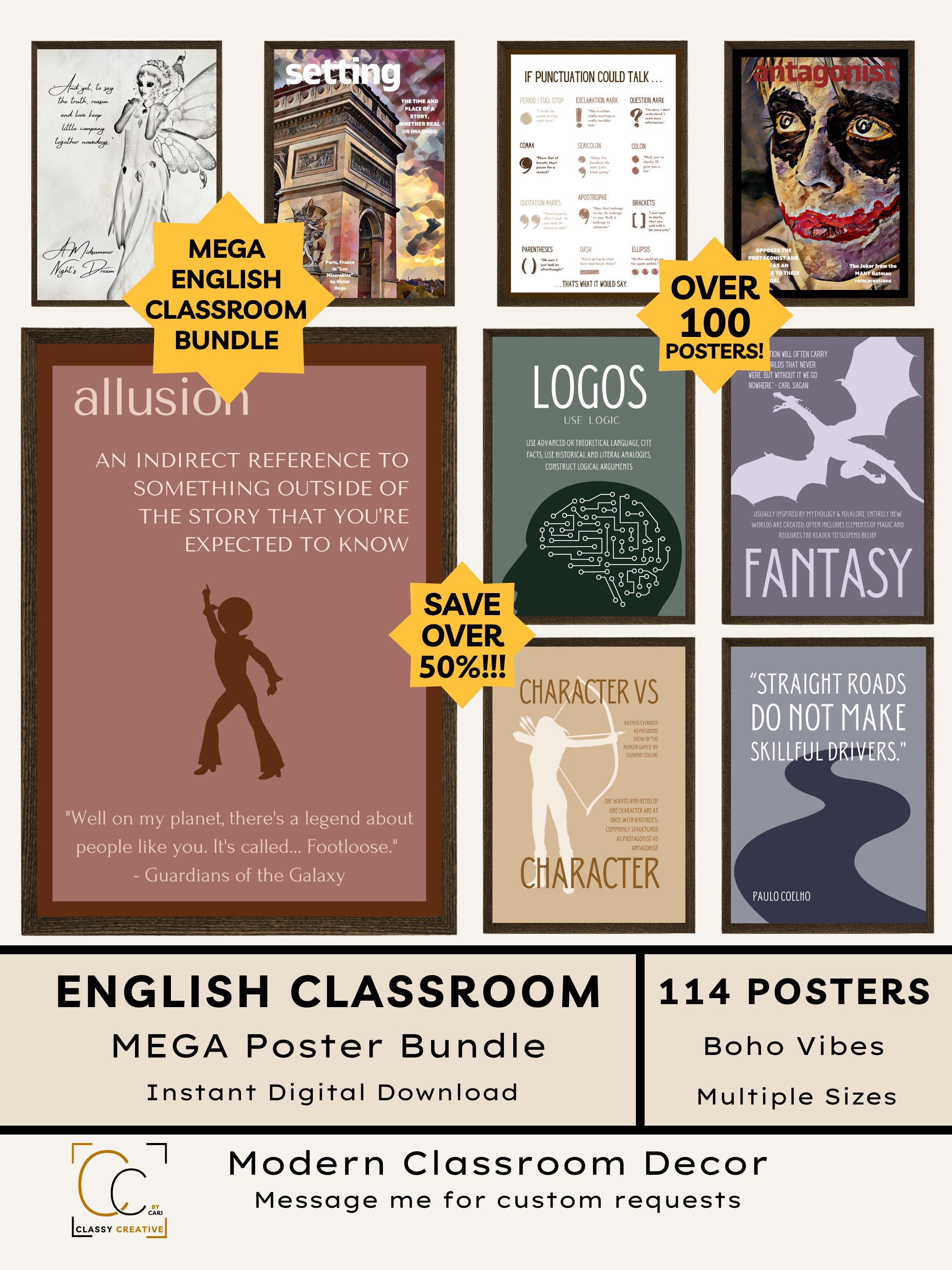 English Classroom Poster Bundle: Literary Terms Devices Genres Story ...