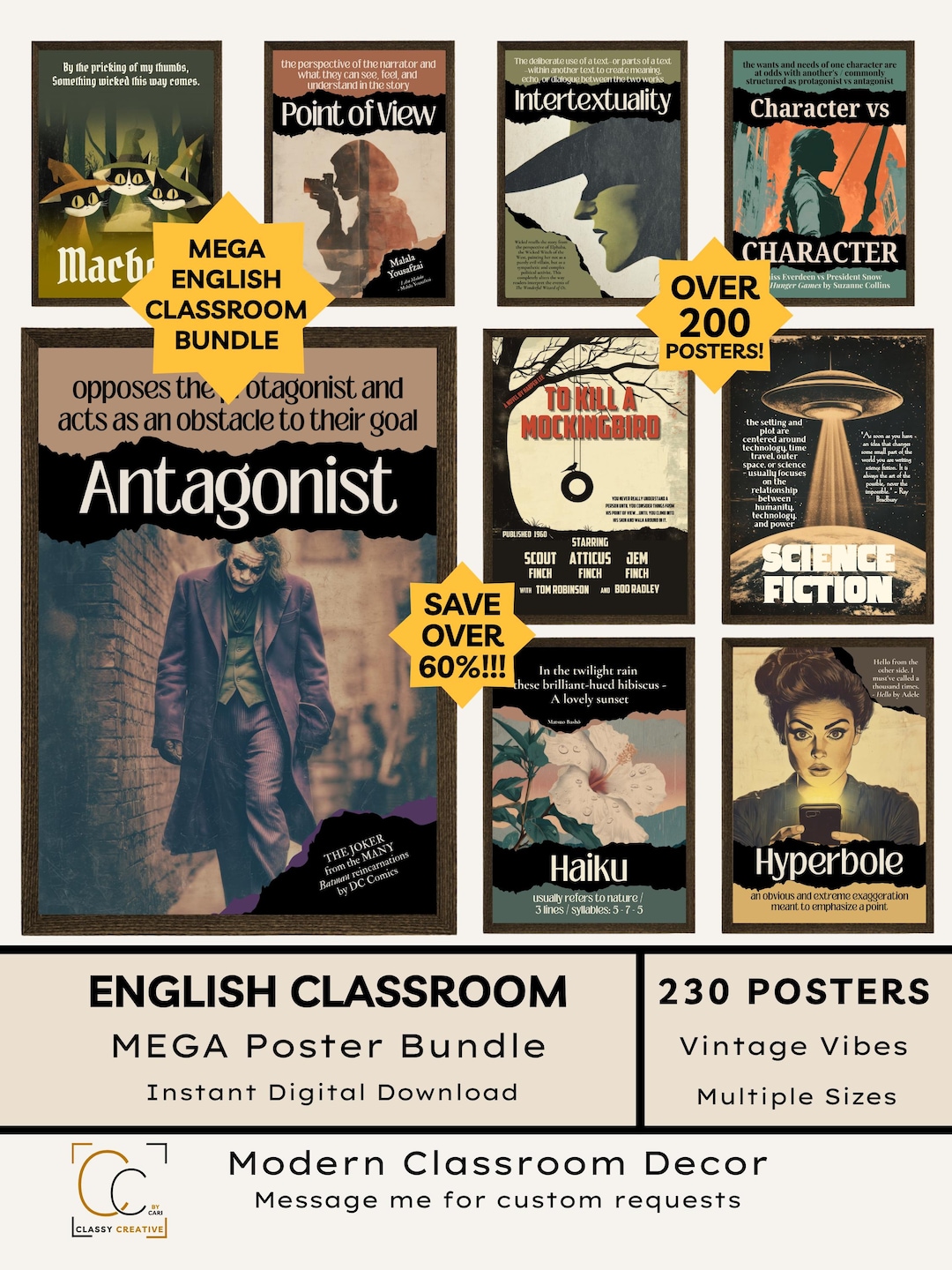 English Classroom Poster Bundle: Literary Terms Devices & Genres Story ...
