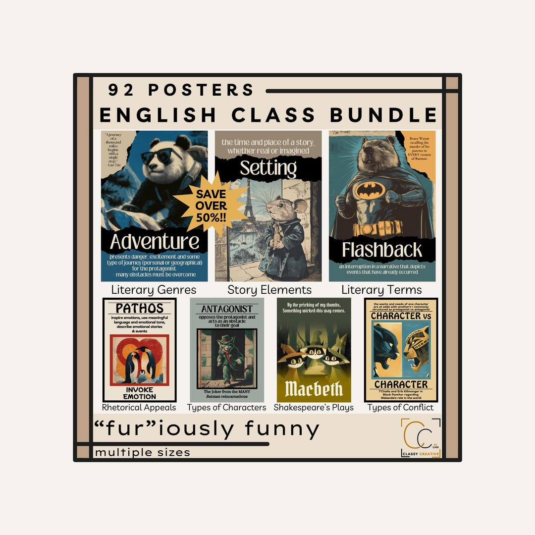 Funny English Classroom Poster Bundle: Literary Genres & Terms Story ...