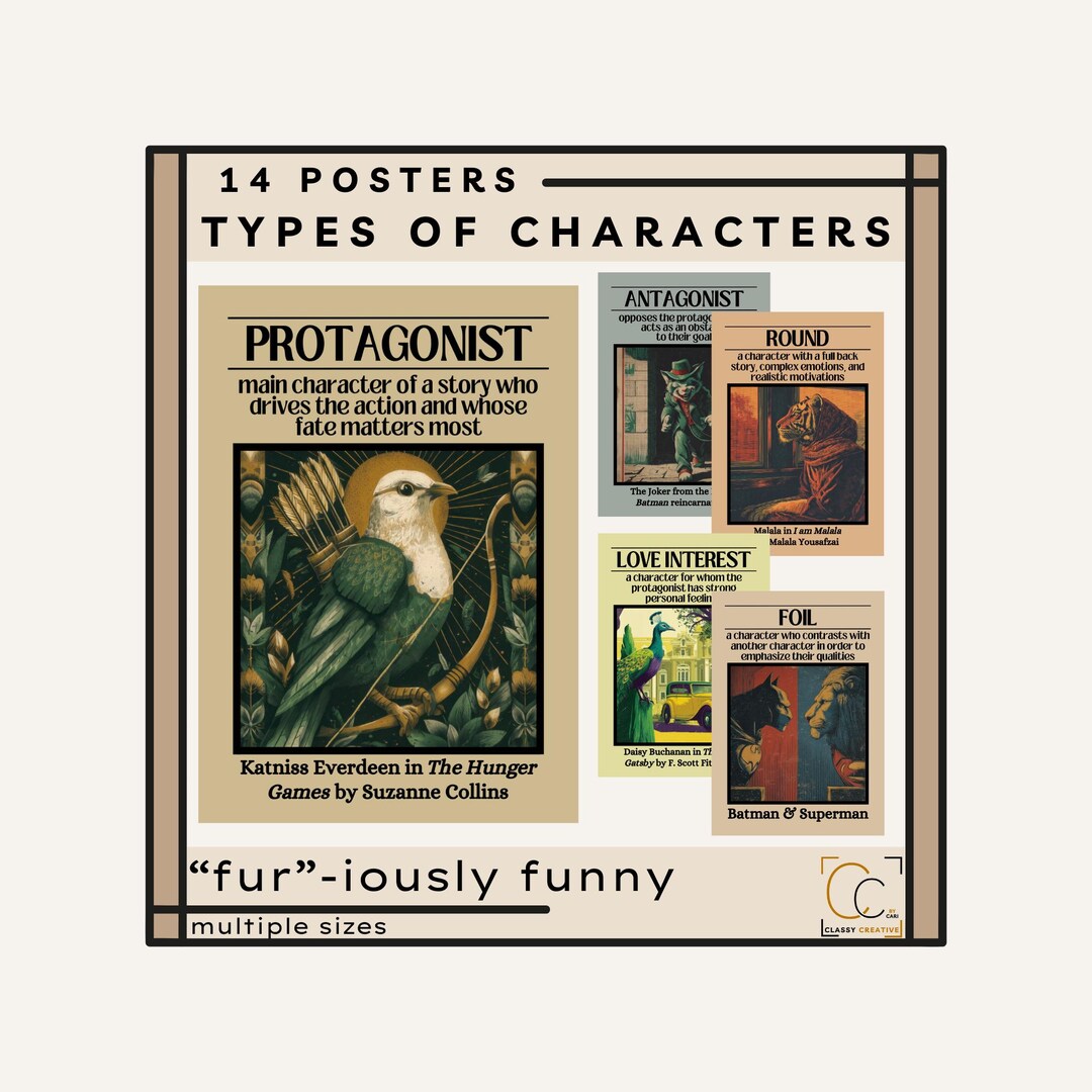 Literary Archetypes Posters: Funny Animal Classroom Decor (digital ...