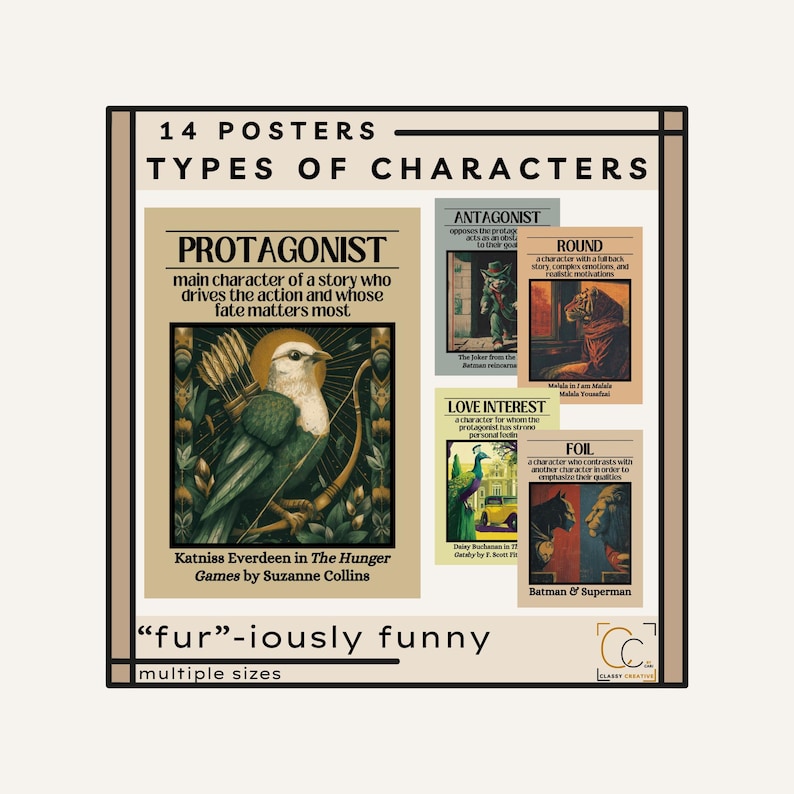 Literary Archetypes Posters: Funny Animal Classroom Decor (digital ...