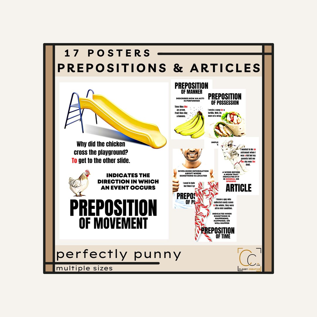 Prepositions and Articles Posters: Funny English Grammar Posters ...