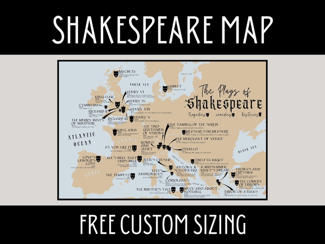Shakespeare's Plays Map Poster, High School English Classroom Posters ...