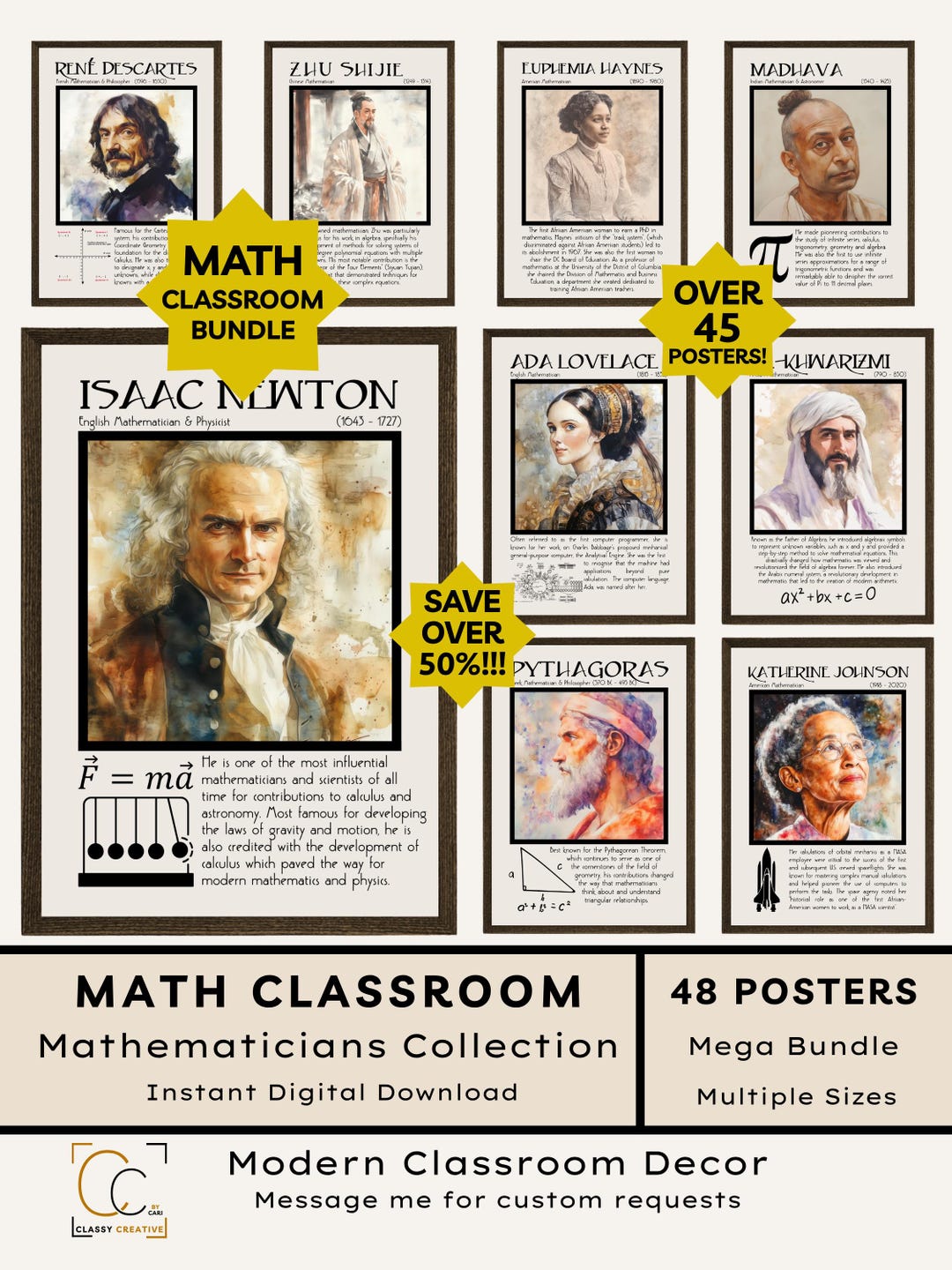 Math Classroom Poster Bundle: Famous & Diverse Mathematicians High ...
