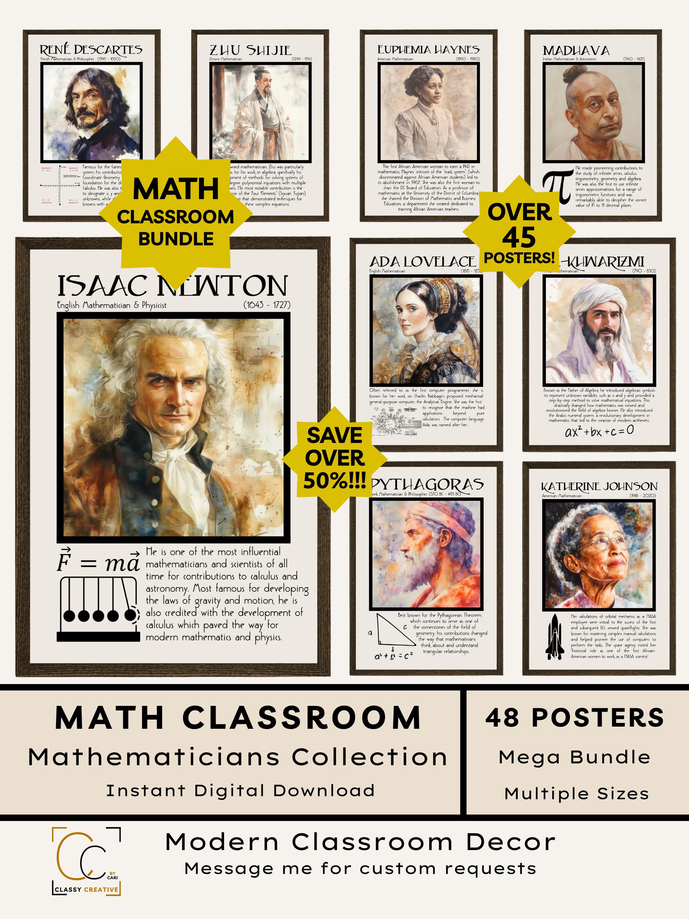 Math Classroom Poster Bundle: Famous & Diverse Mathematicians High ...