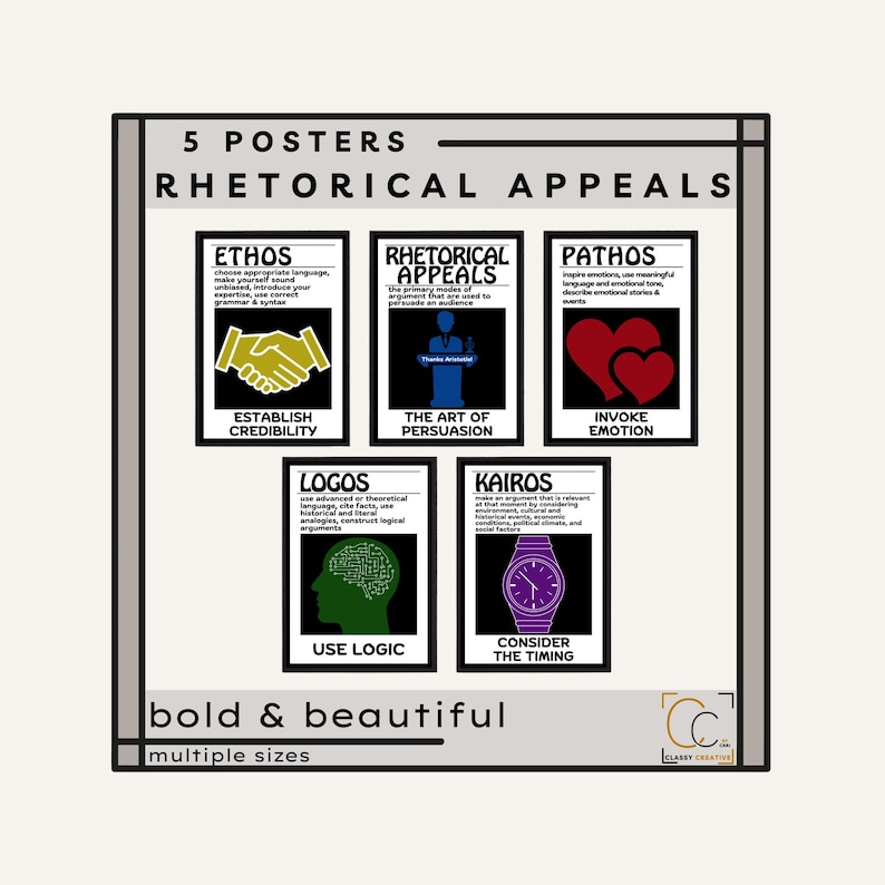 Rhetorical Appeals Posters: Ethos Pathos Logos Kairos High School AP ...