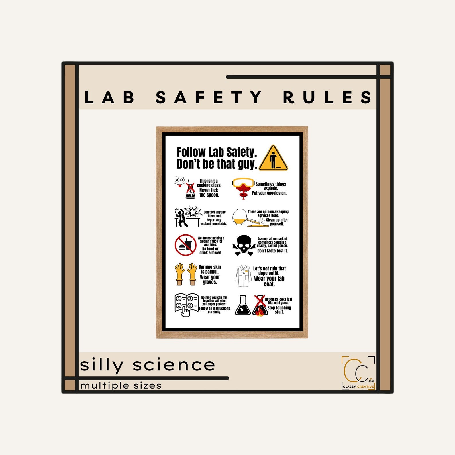 Funny Science Lab Safety Rules Poster: Middle School Science Classroom ...